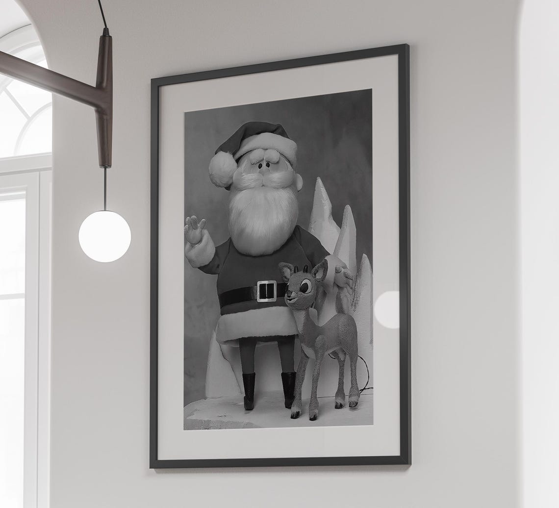Rudolph The Red Nosed Reindeer Christmas Movie Poster, Black And White ...