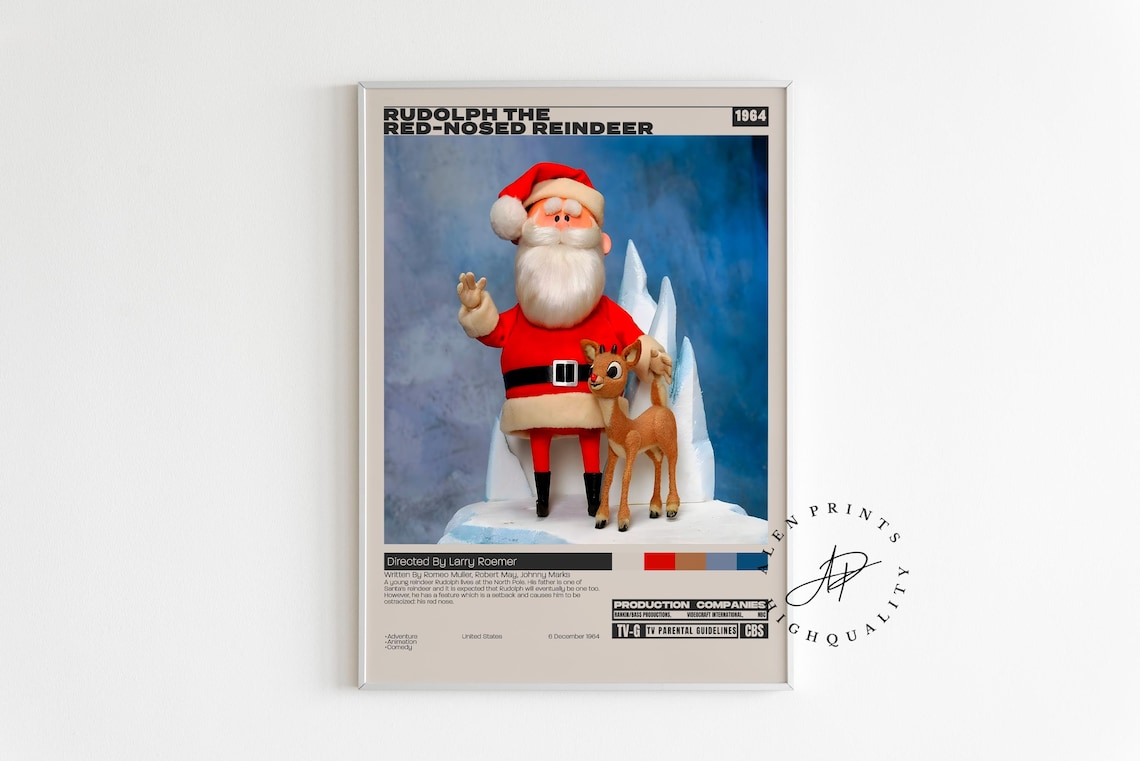 Rudolph The Red-Nosed Reindeer, Retro Movie Print, Midcentury Modern ...