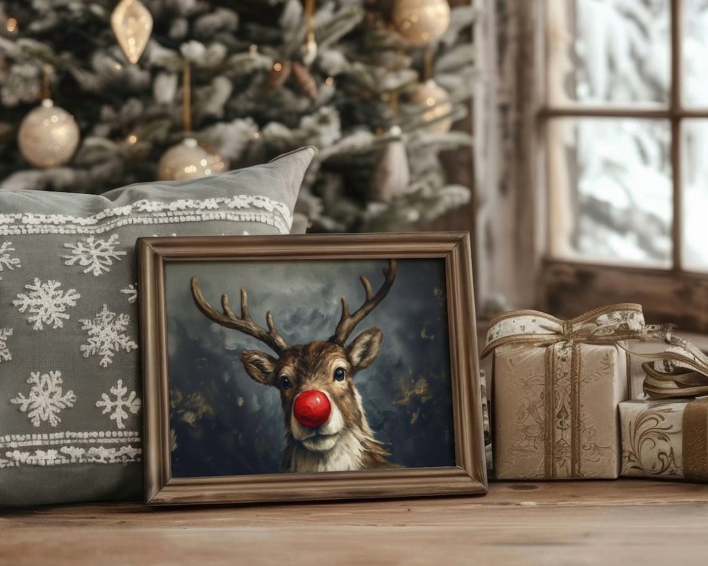 Rudolph The Red Nosed Reindeer Wall Art, Cute Winter Print Dark Gray ...