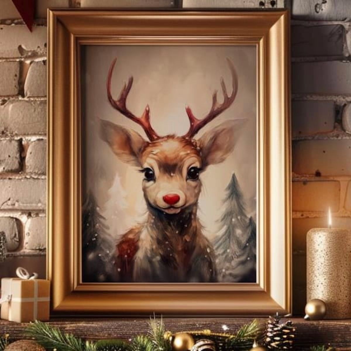Rudolph Reindeer Cute Christmas Print, Xmas Gift Christmas Wall Art ...