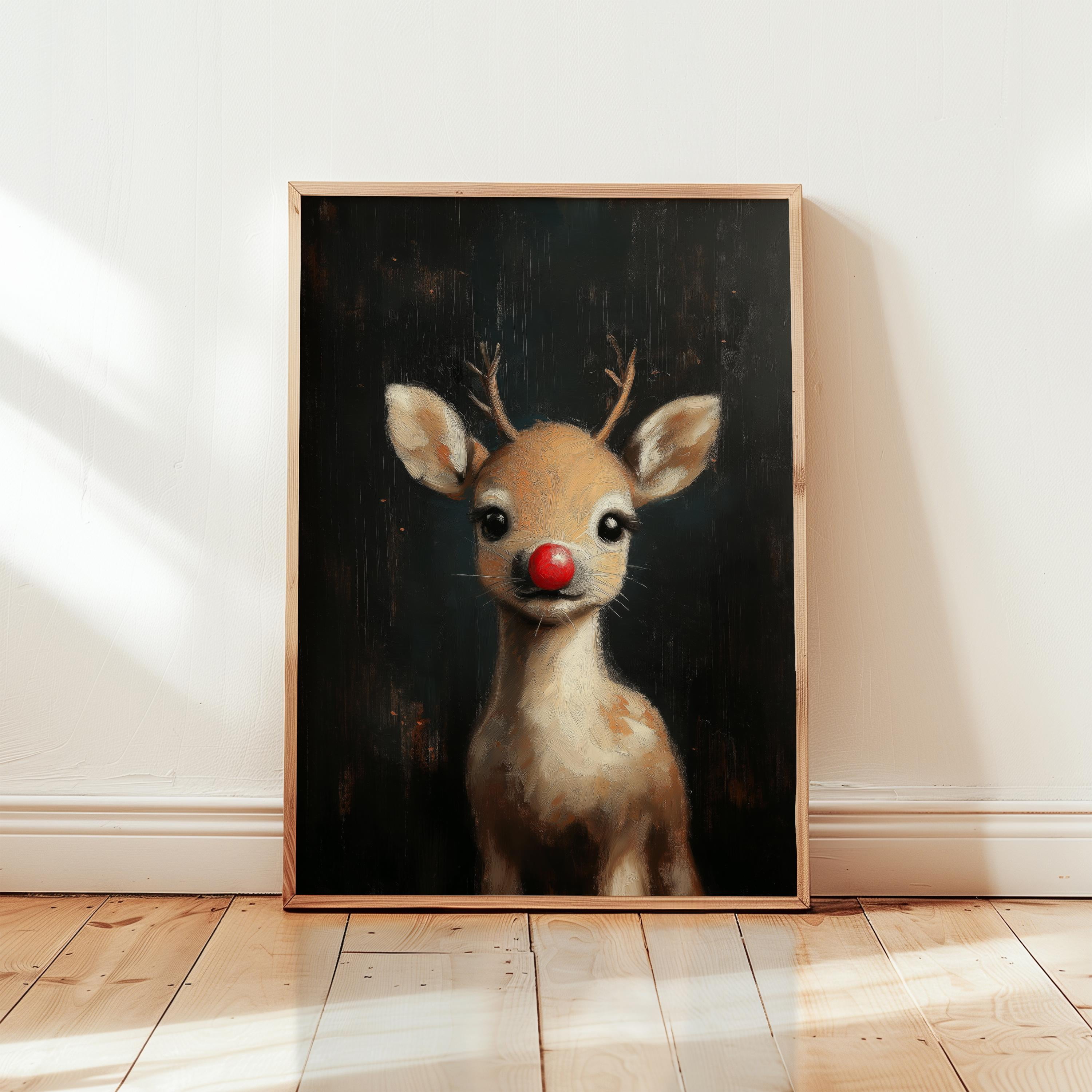 Rudolph Reindeer Print, Kristmas Wall Art Warm Present Vintage UNFRAMED ...