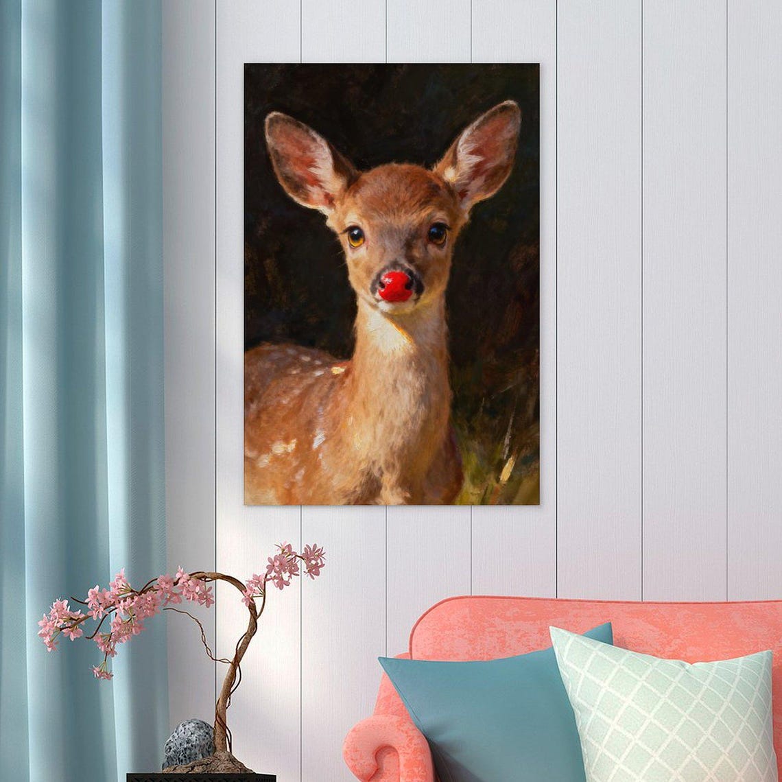 Rudolph Reindeer Print, Whimsical Winter Wall Art Home Decor UNFRAMED ...