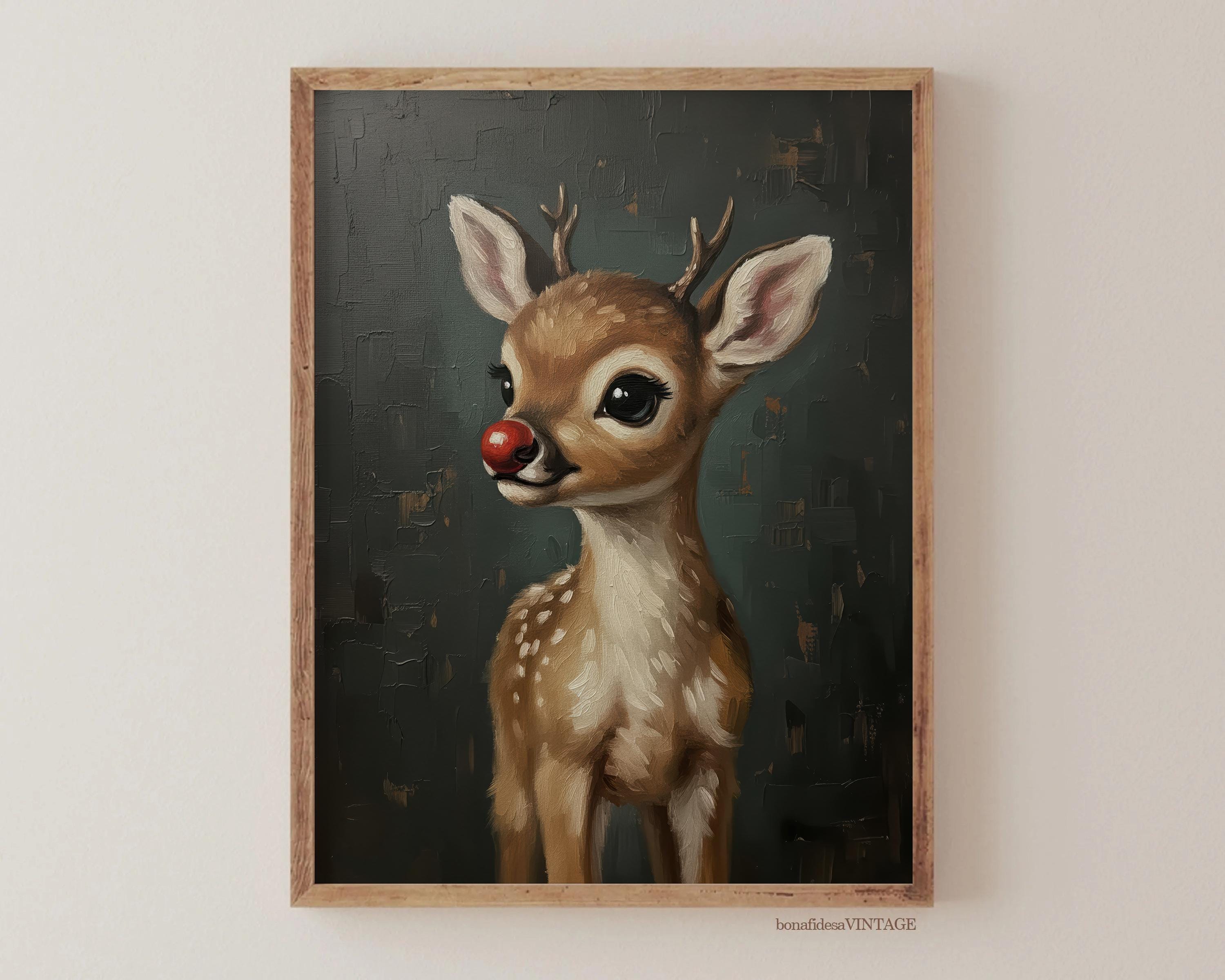 Rudolph Reindeer Wall Art Poster, Whimsical Decor: Print Poster Warm ...