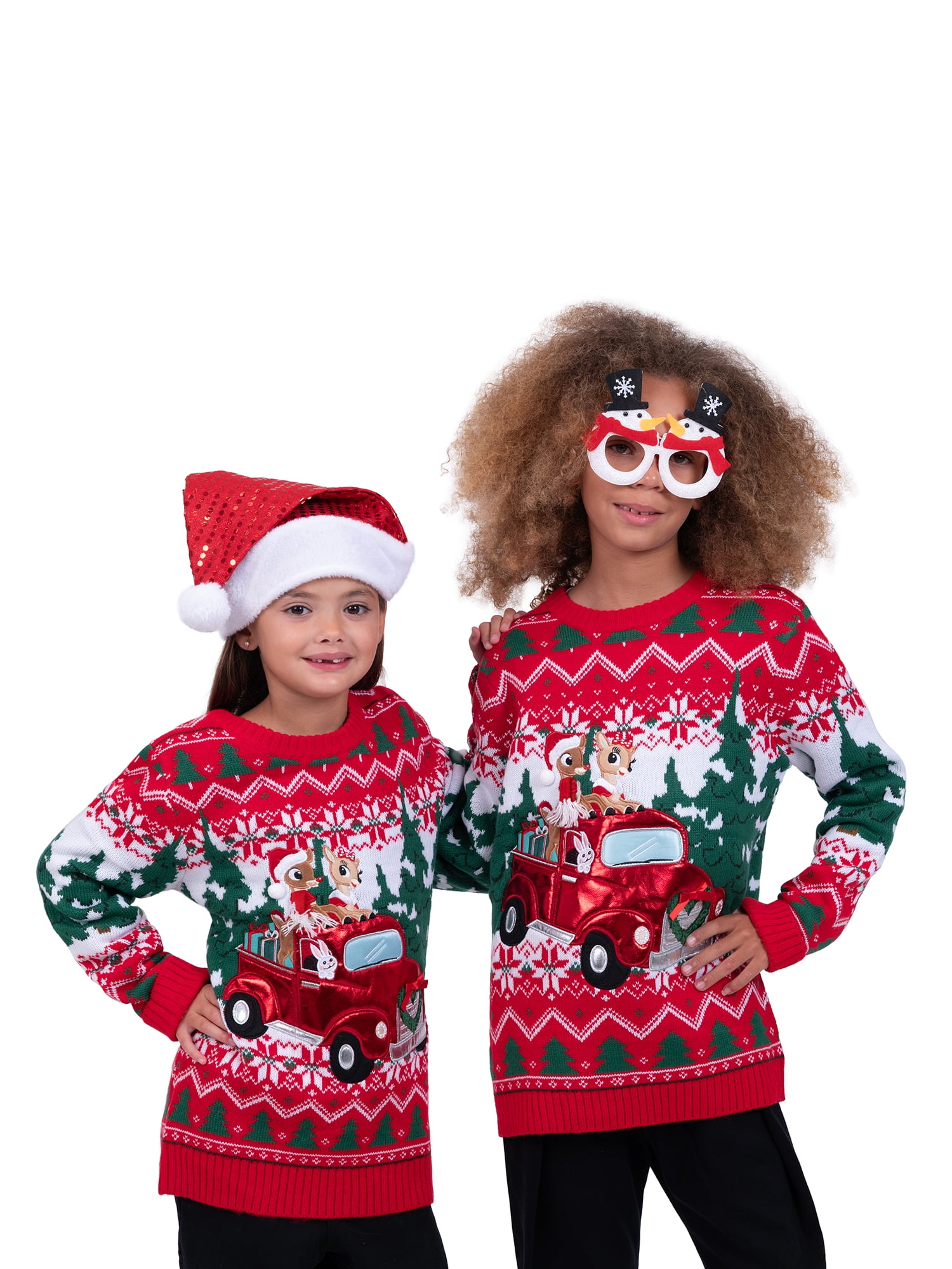 Rudolph Rudolph & Clarice Tree Delivery Family Sweater for Girls, Sizes ...