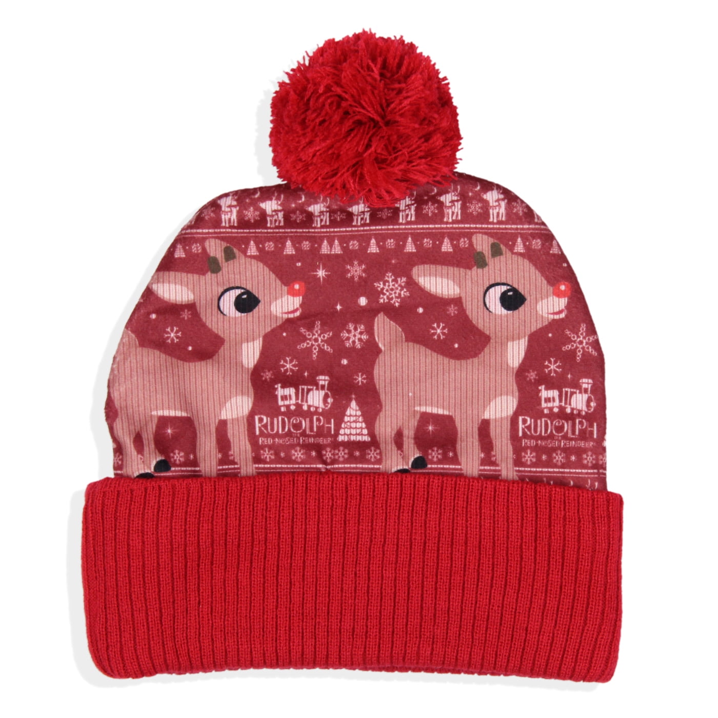 Rudolph The Red-Nosed Reindeer Cuffed Pom Beanie Hat - Walmart.com
