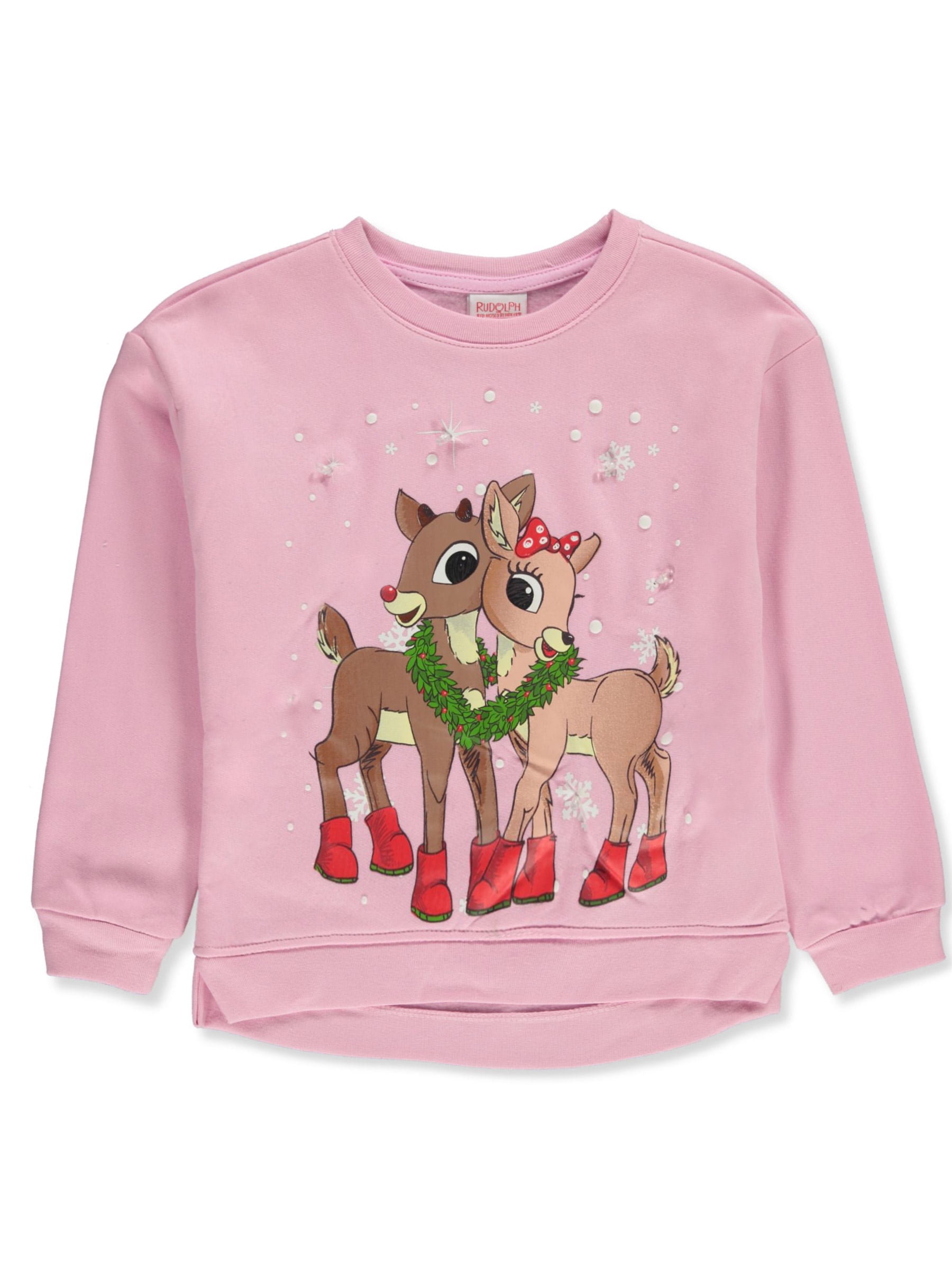 Rudolph The Red-Nosed Reindeer Girls' Light-Up Christmas Sweater - pink ...