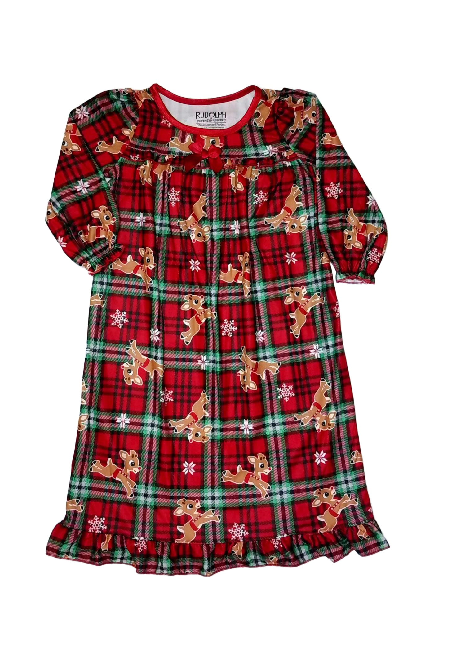 Rudolph Toddler Girl's Christmas Plaid Red Flannel Holiday Nightgown ...