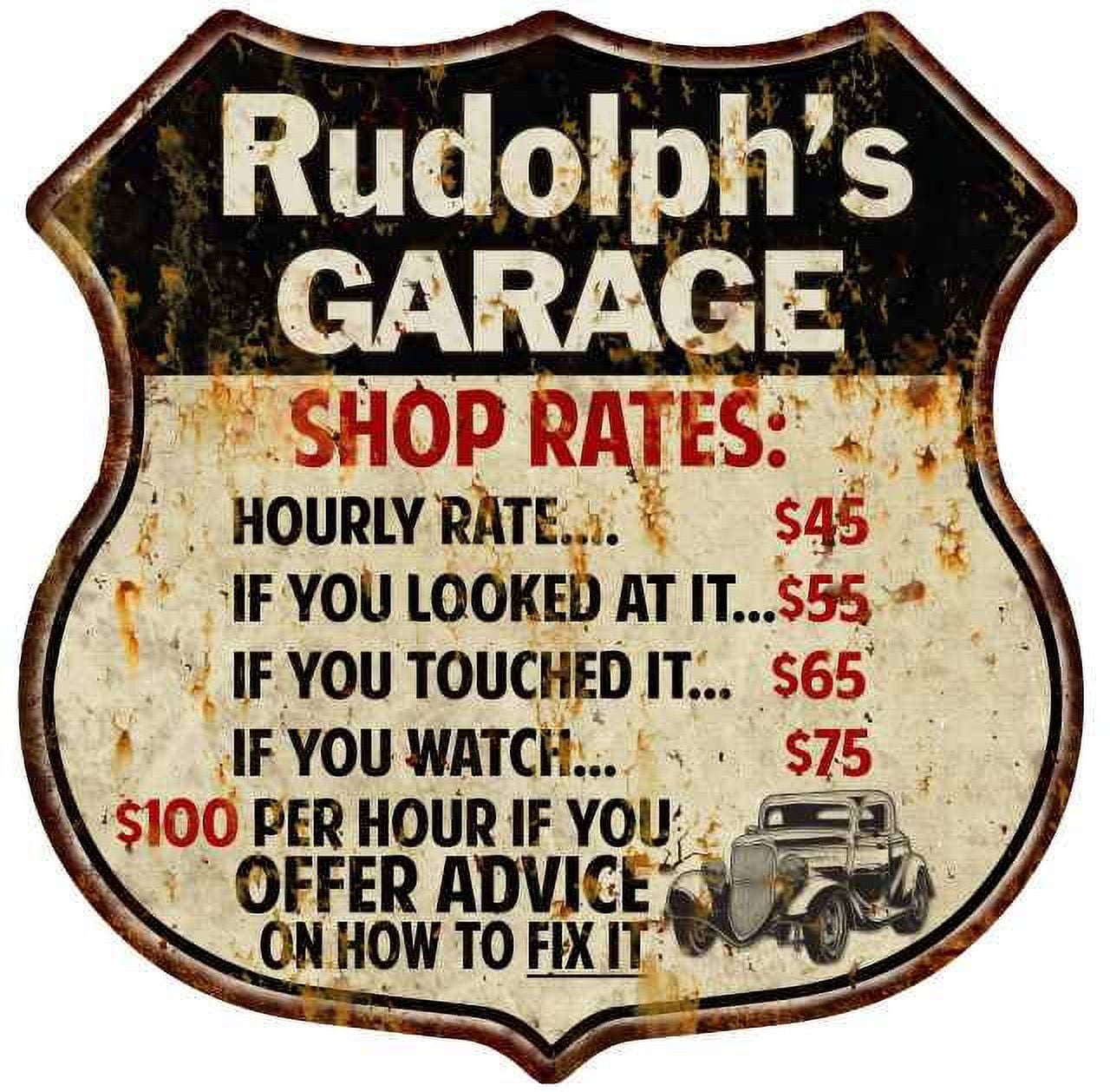 Rudolph's Garage Shop Rates Sign Gift 8x12 Metal Sign 211110019359 ...