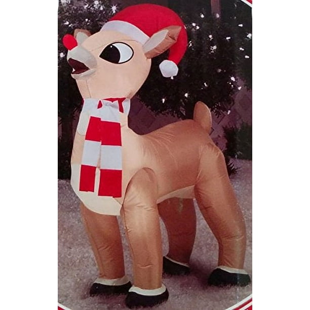 Gemmy Christmas Airblown Inflatable Standing rudolph w/Santa Hat ...
