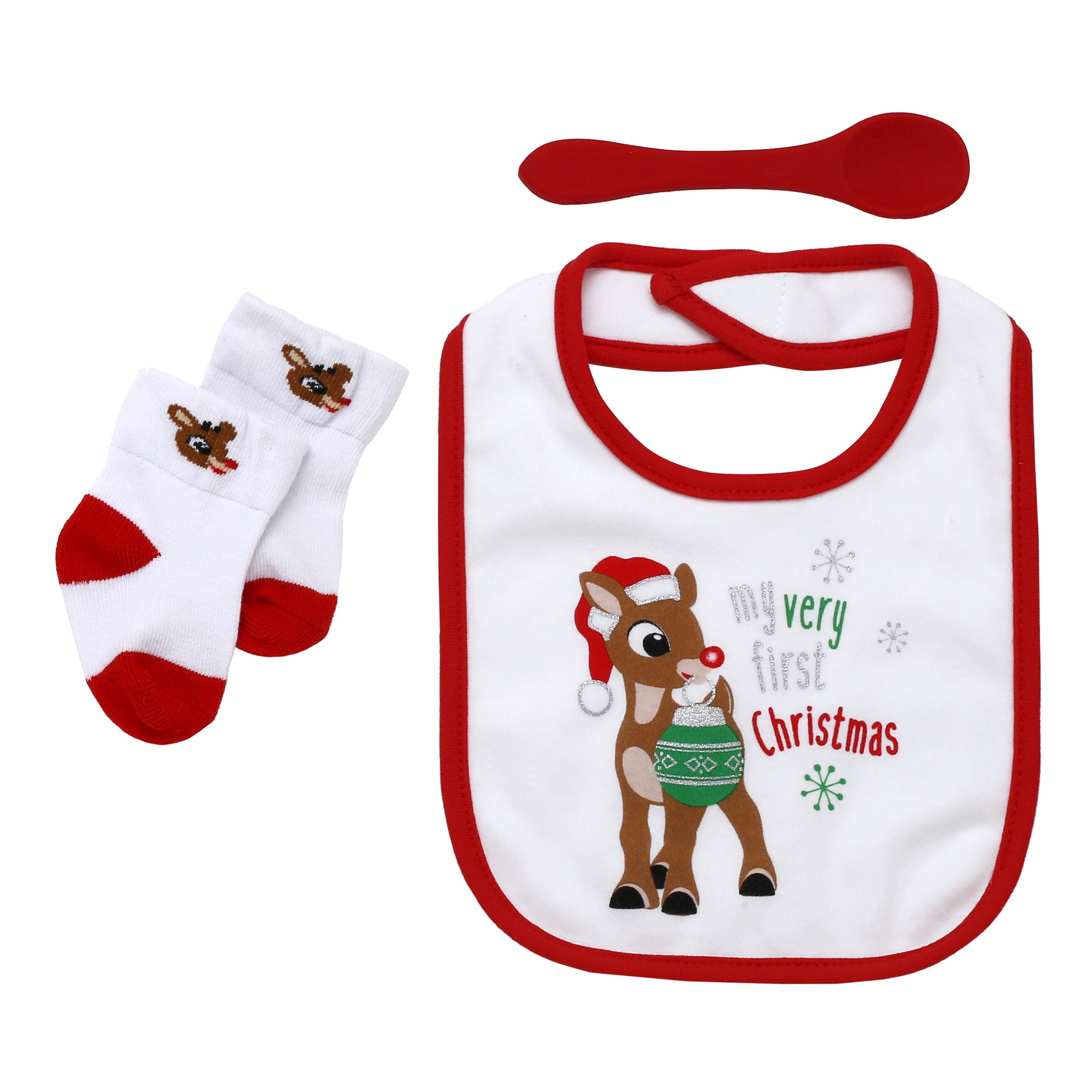 Rudolph the Red-Nosed Reindeer 3 Piece Bib, Spoon and Socks Set ...