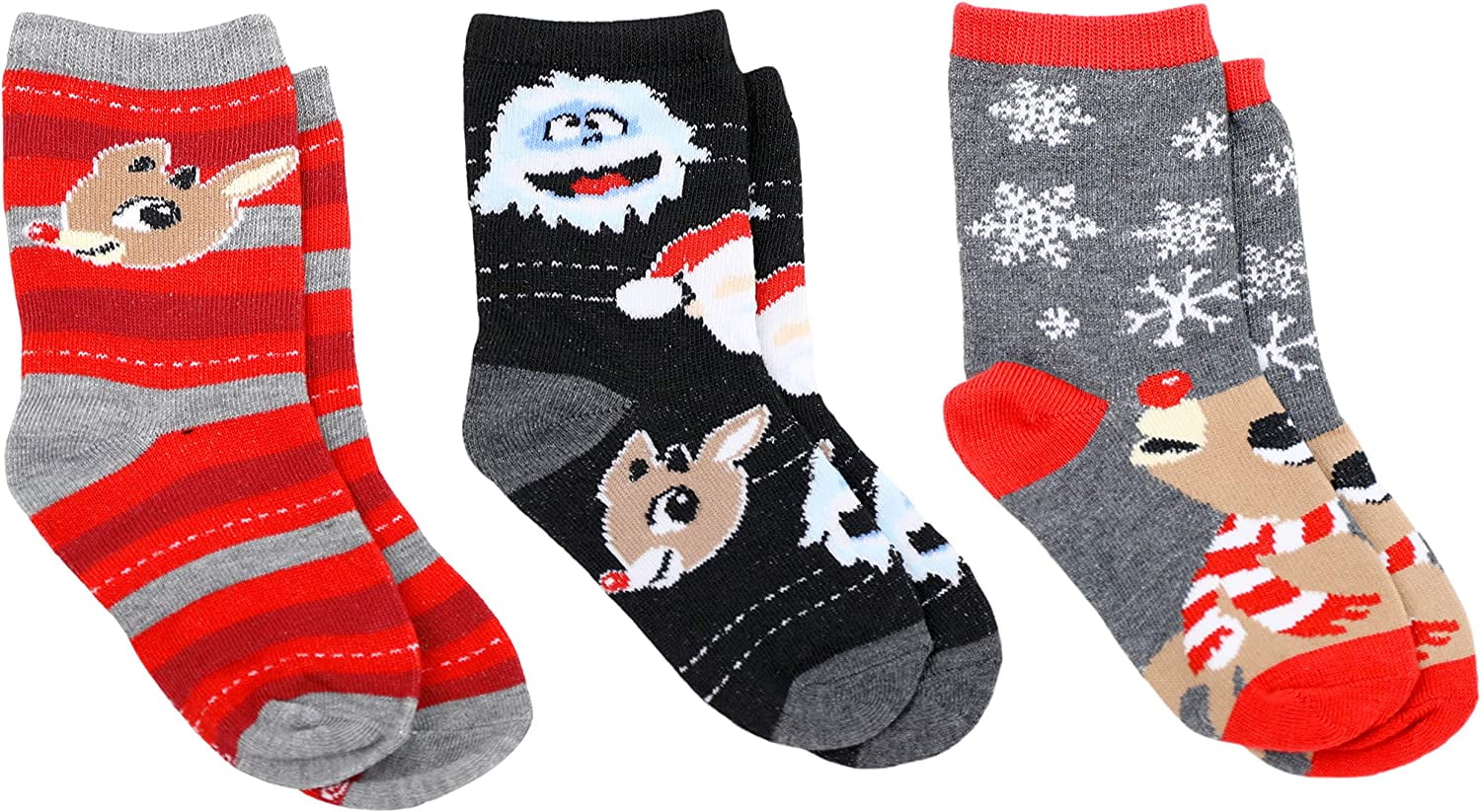 Rudolph the Red-Nosed Reindeer Kid's 3 Pack Crew Sock Gift Set, Shoe ...