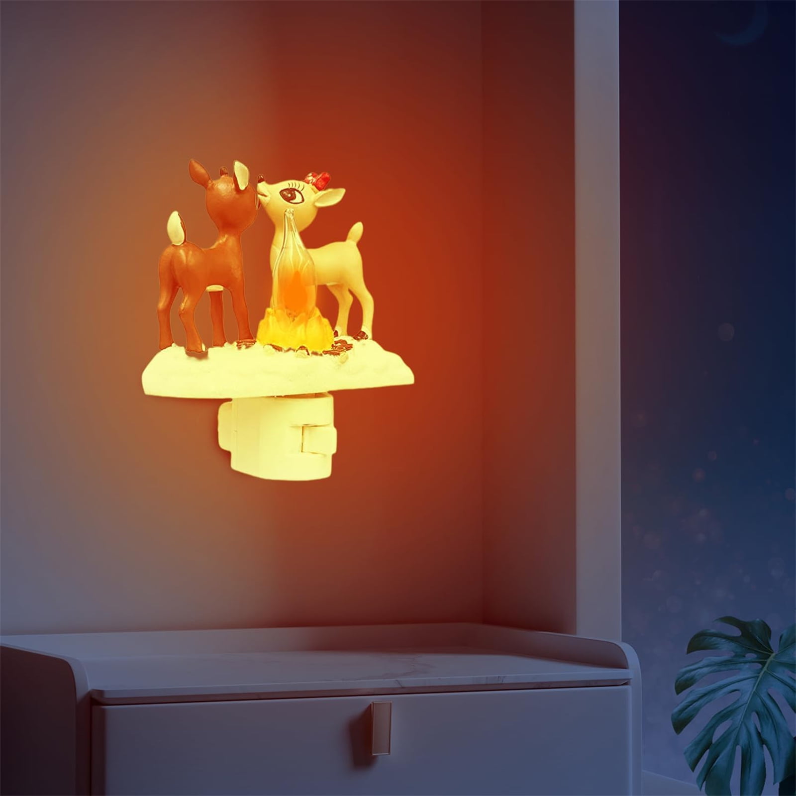 Rudolph the Red Nosed Reindeer Night Light - Flickering Flame LED Faux ...