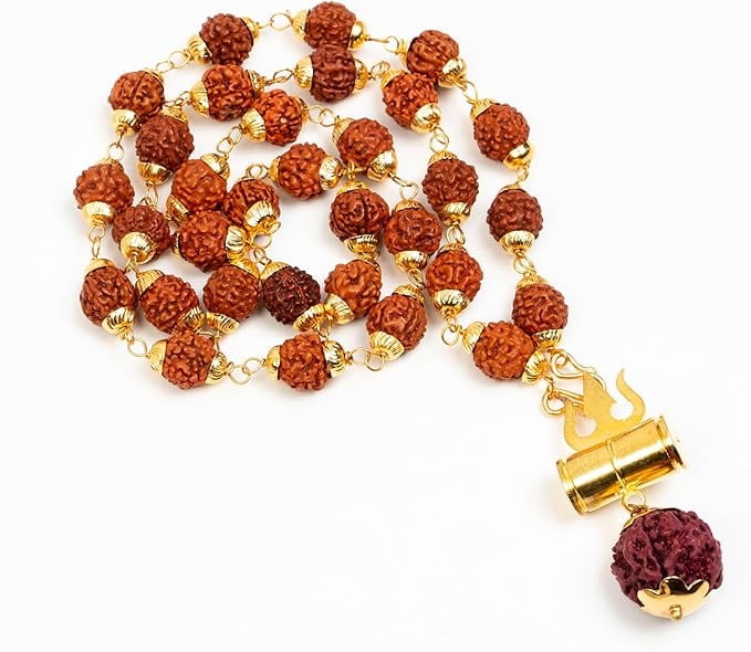 Rudraksha Mala with Brass Caps & Shiva Trishul | Natural Rudraksha ...