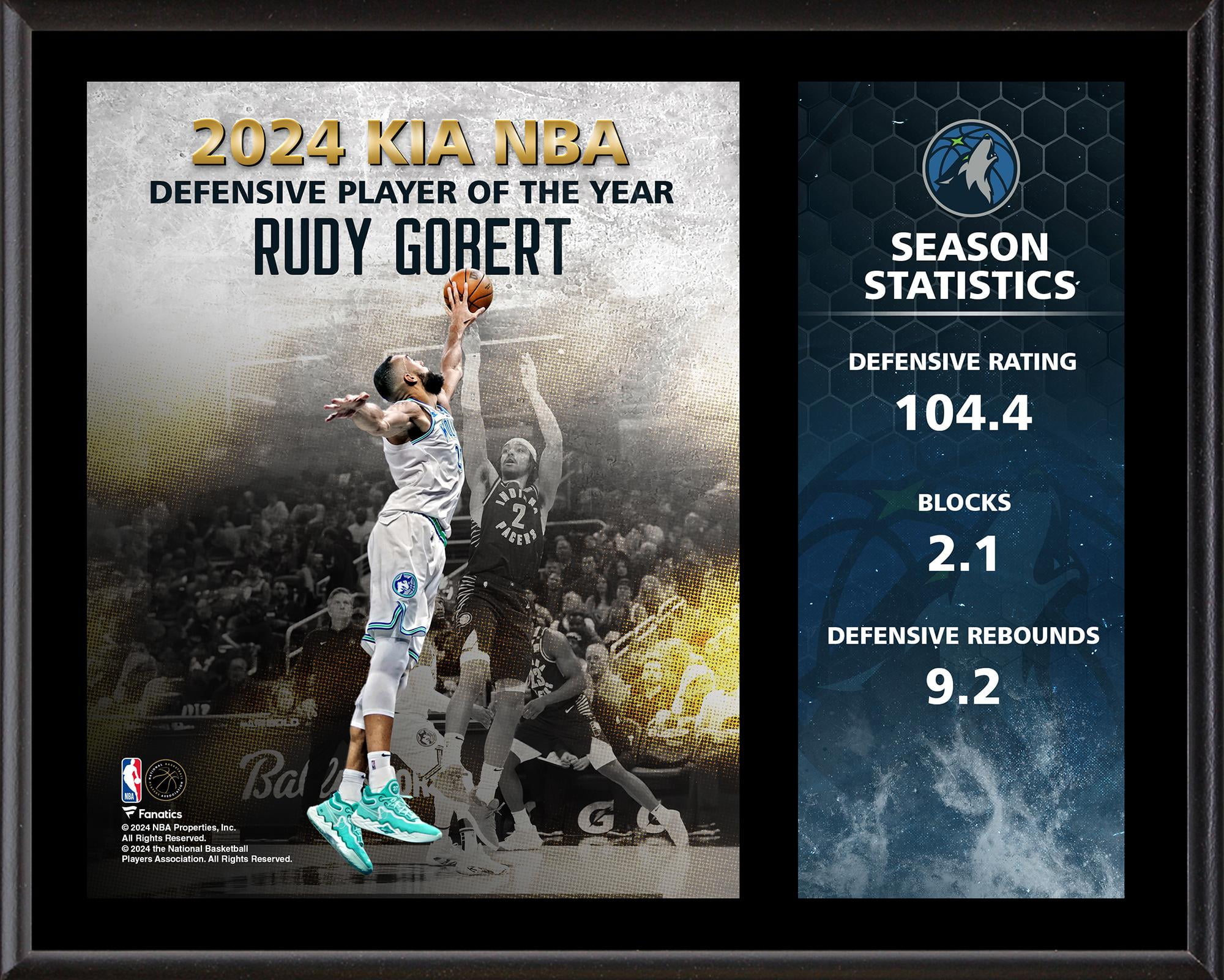 Rudy Gobert Minnesota Timberwolves 12"x 15" 2023-24 NBA Defensive Player of the Year Sublimated ...