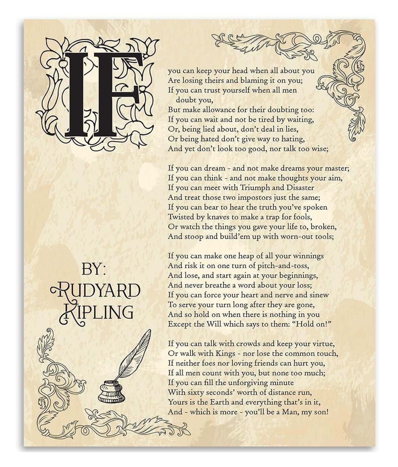Rudyard Kipling "If" Poem Poster Classic Typography Poetry Wall Art ...