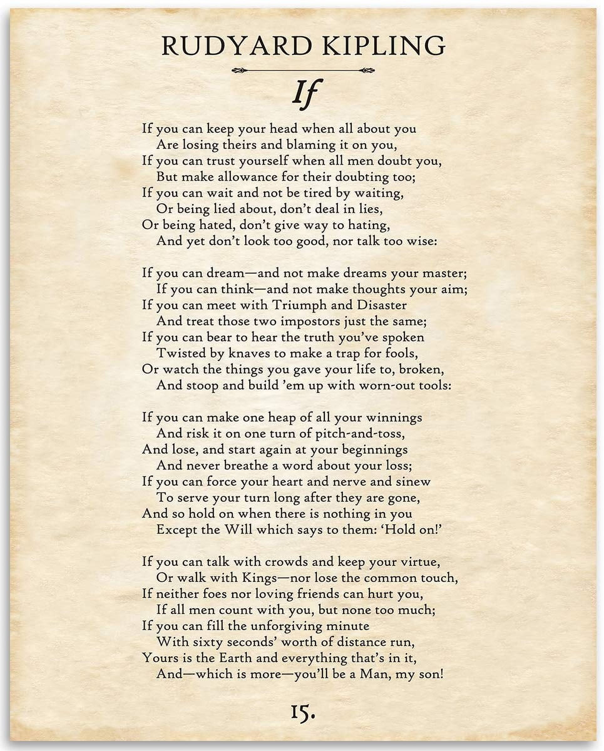 If by Rudyard Kipling Wall Art - 11x14 Unframed Typography If Poem Book ...
