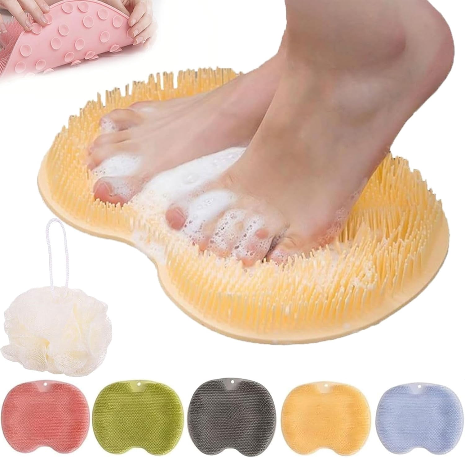 Rufenpurify Silicone Shower Foot Scrubber Mat, Hands-Free Silicone Foot ...