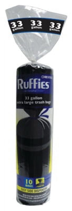 Ruffies 10 Count 33 Gallon .7 Mil Black Extra Large Trash Bag Twist Ti ...