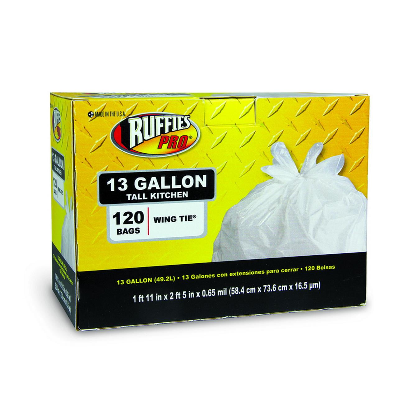 Ruffies 1124910 Pro Tall Kitchen Wing Tie Trash Bags, 13 Gallon, 120 ...