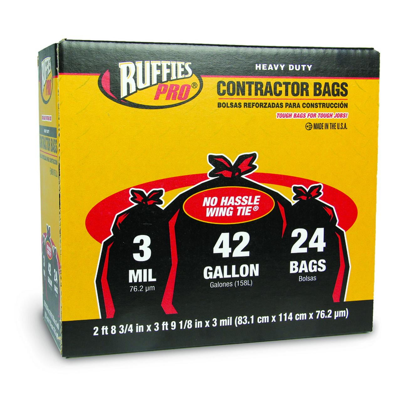 Ruffies Pro 1124887 42 Gallon Black Contractor Clean-Up Bags 24 Count ...