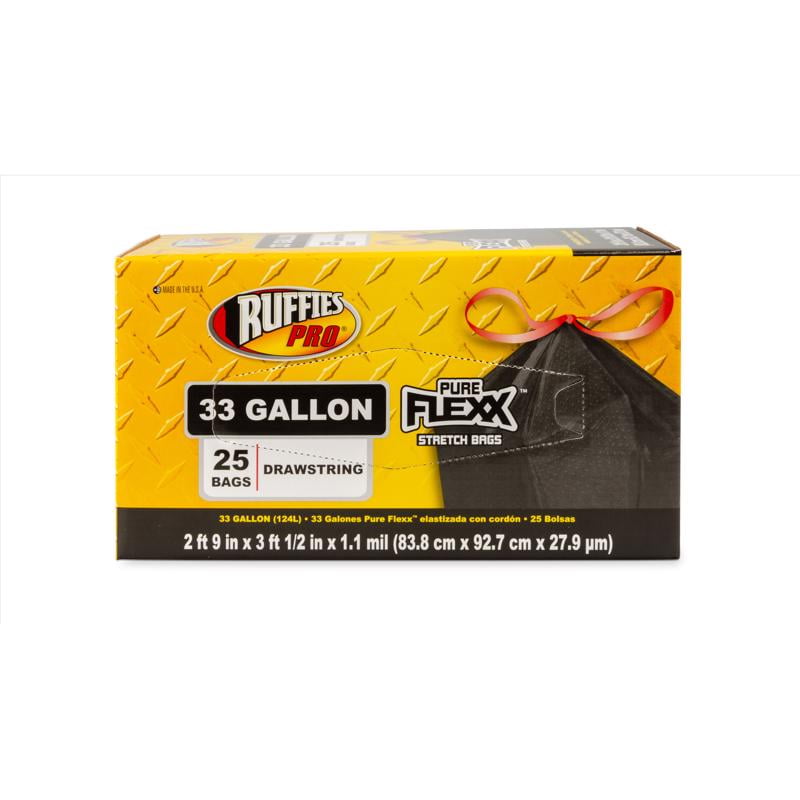 Ruffies 6724819 33 gal Trash Bags Drawstring - 25 per Pack & Pack of 6 ...