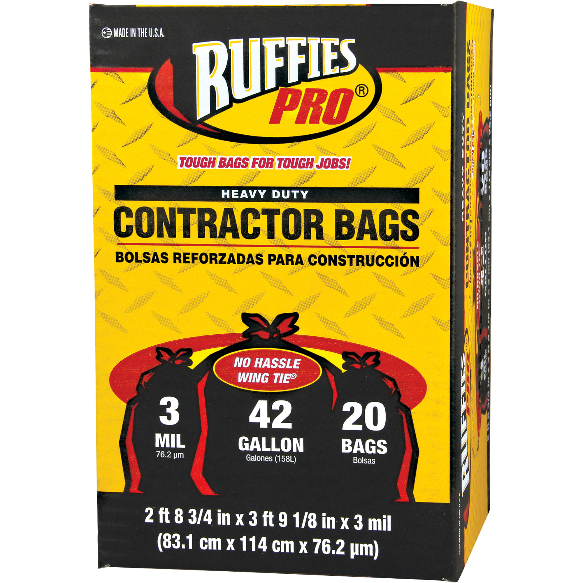 Ruffies Pro 42-Gallon Contractor Bags - 20-Count, 3 Mil, Wing Tie ...