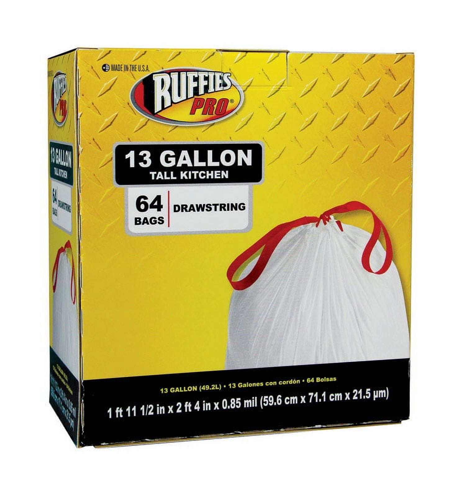 Ruffies Pro Tall Kitchen Drawstring Trash Bags, 13 Gallon, 64 Count ...