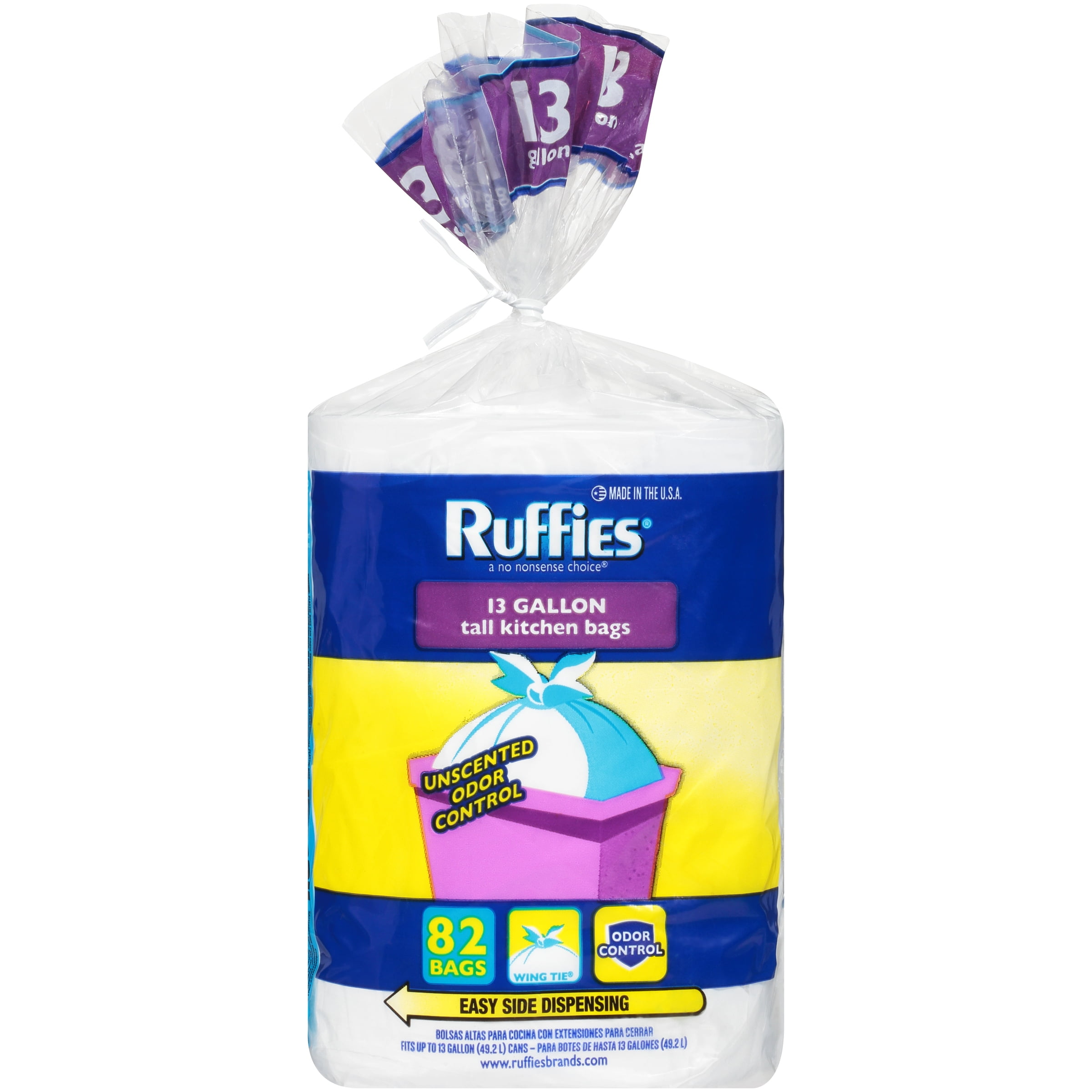 Ruffies Tall Kitchen Wing Tie Trash Bags, 13 Gallon, 82 Count - Walmart.com
