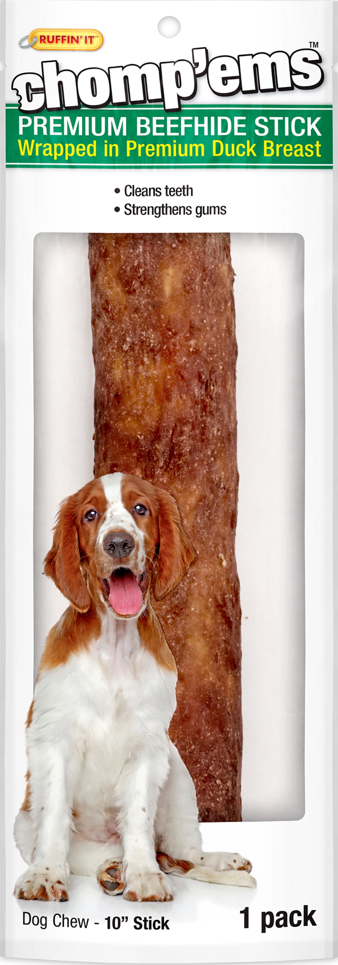 Ruffin' It Chomp'ems 10" Beefhide Stick W/Duck- —Limited Ingredients - Walmart.com
