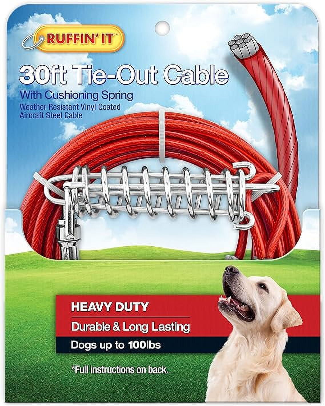 Ruffin' It Heavy Duty 30 ft. Cable Tie-Out for Dogs, 1700# Strength for ...