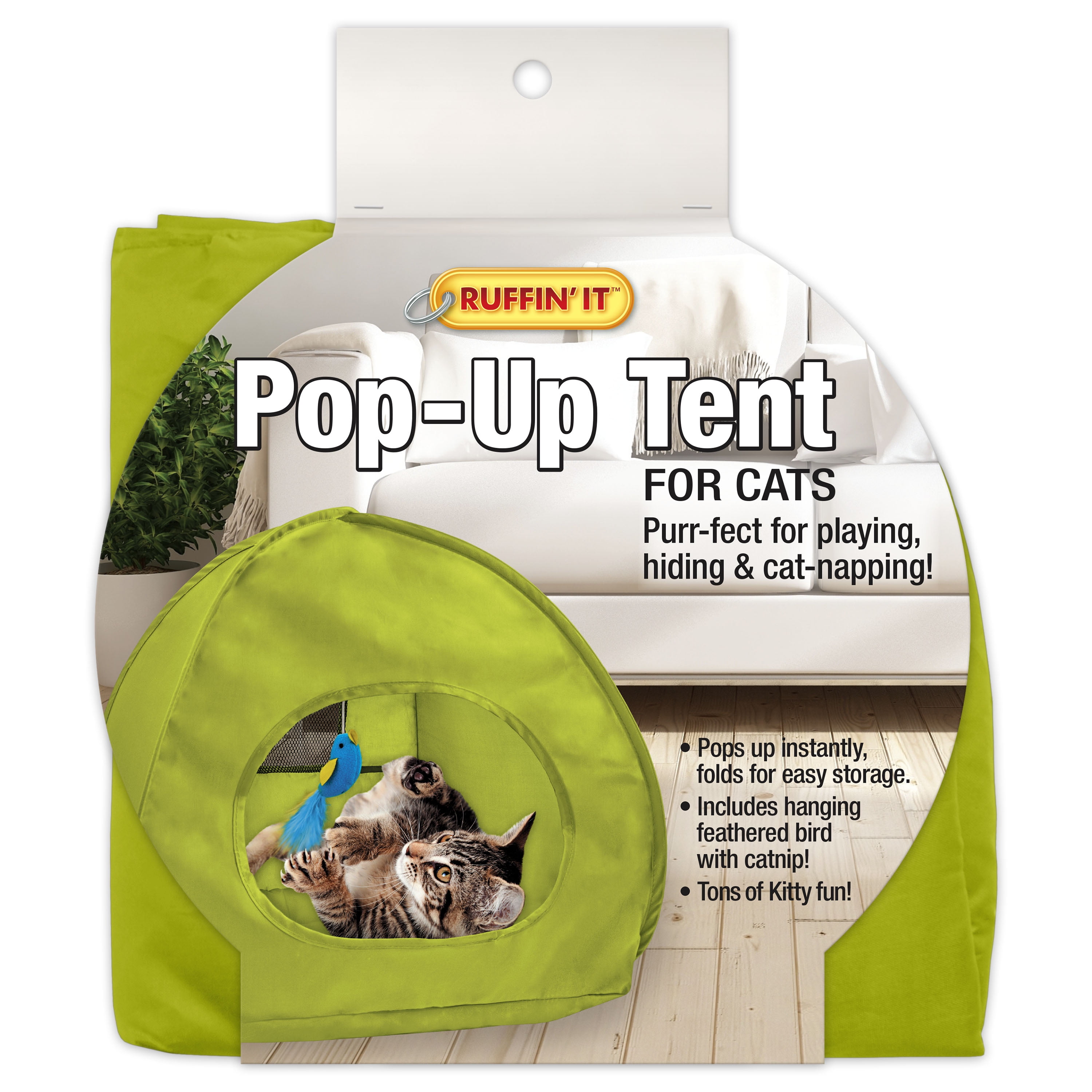 Ruffin' It Pop Up Cat Tent - Blue/Green/Orange - Assorted - Walmart.com