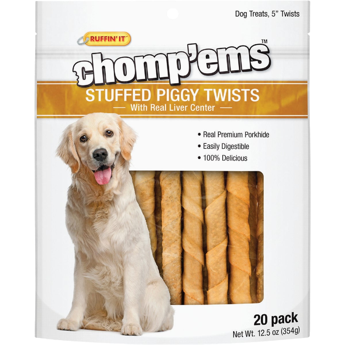 Ruffin' it Chomp'ems Pork Flavor Chewy Dog Treat (20-Pack) 75251 ...