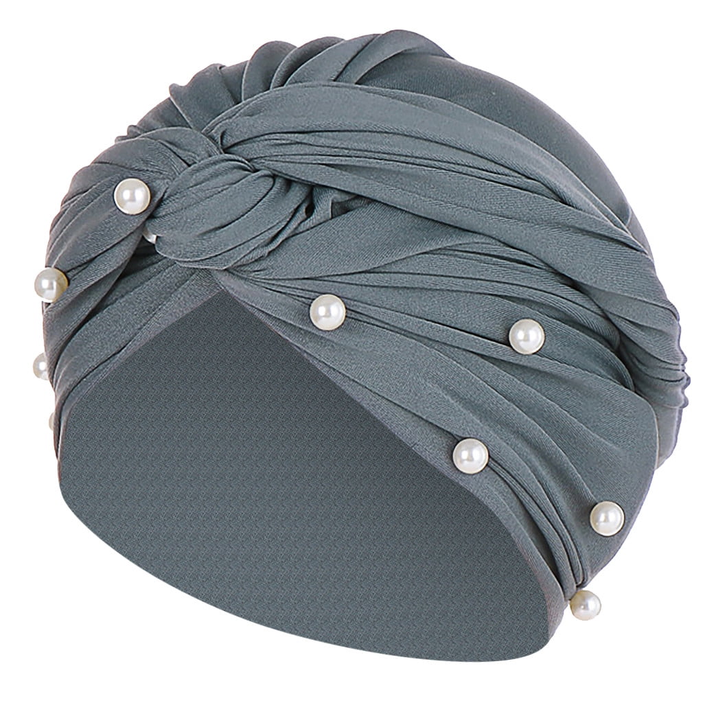 Ruffle Beading Hat Turban Cap Pearl Women Wrap Baseball Caps Hat Wide ...