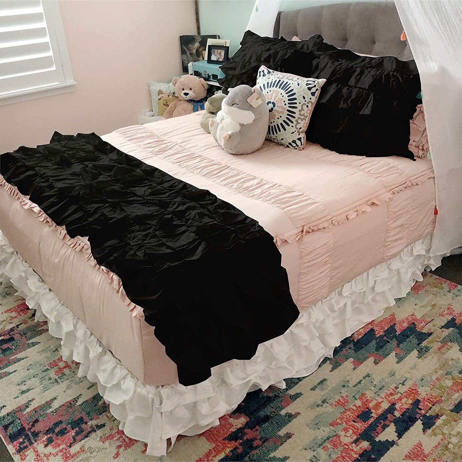 Ruffle Bed Runner 3-Piece (1 Bed Runner & 2 Pllowsham) 800TC 100% Egyptian Cotton Soft Fade ...