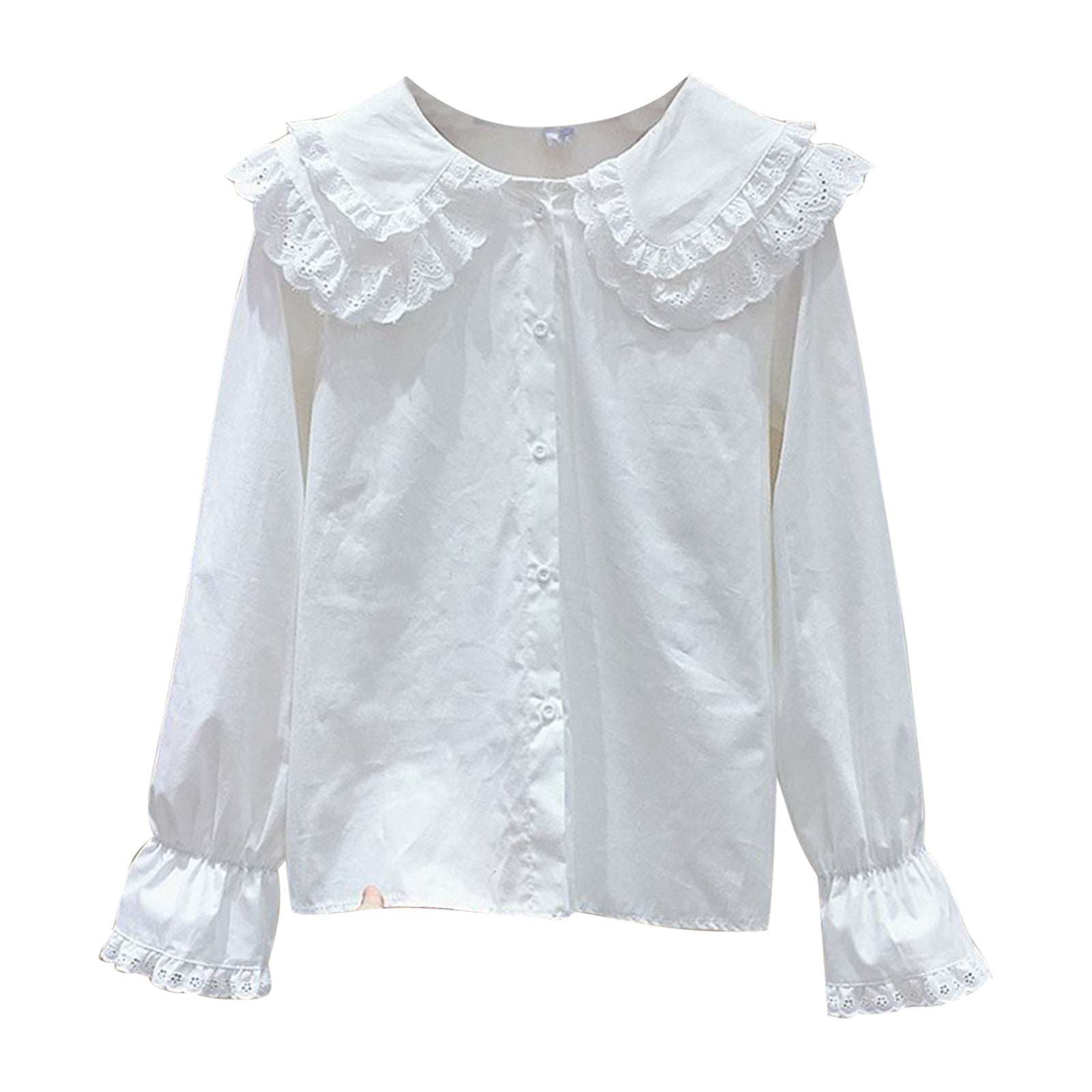 Ruffle Button Up Shirts for Girls 5-13 Years Long Sleeve Lace Cute ...