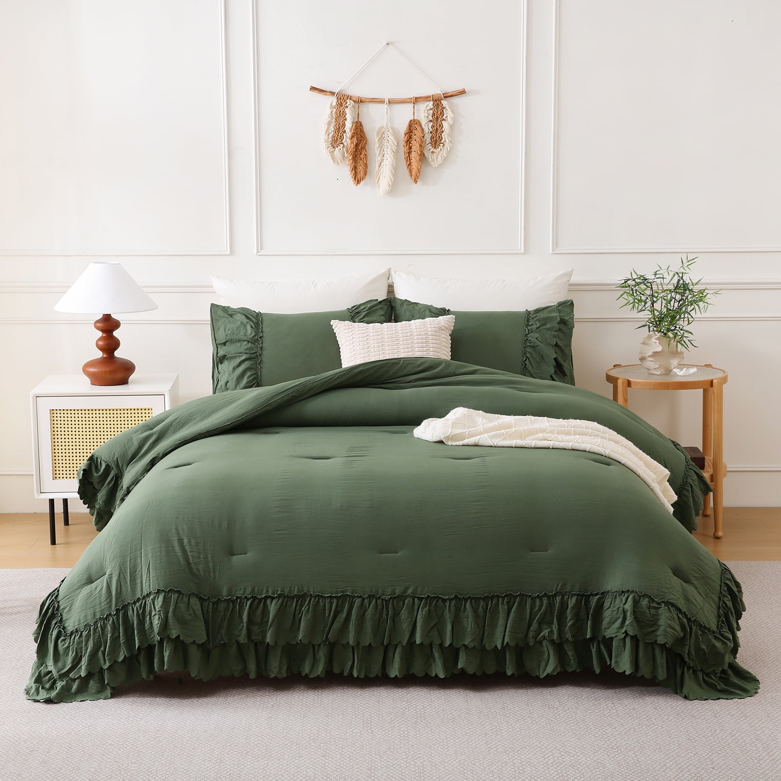 Ruffle Comforter Set Queen Size,Shabby Chic Boho Bedding Sets, Soft ...