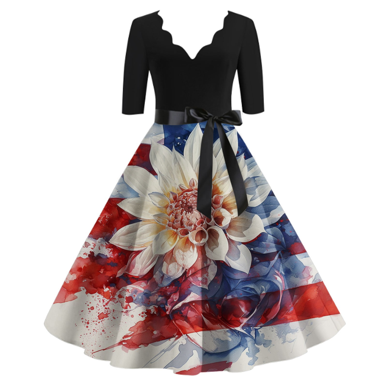 Ruffle Dress Women, 4Th Of July 50S Prom Dress Casual V Neck Short ...