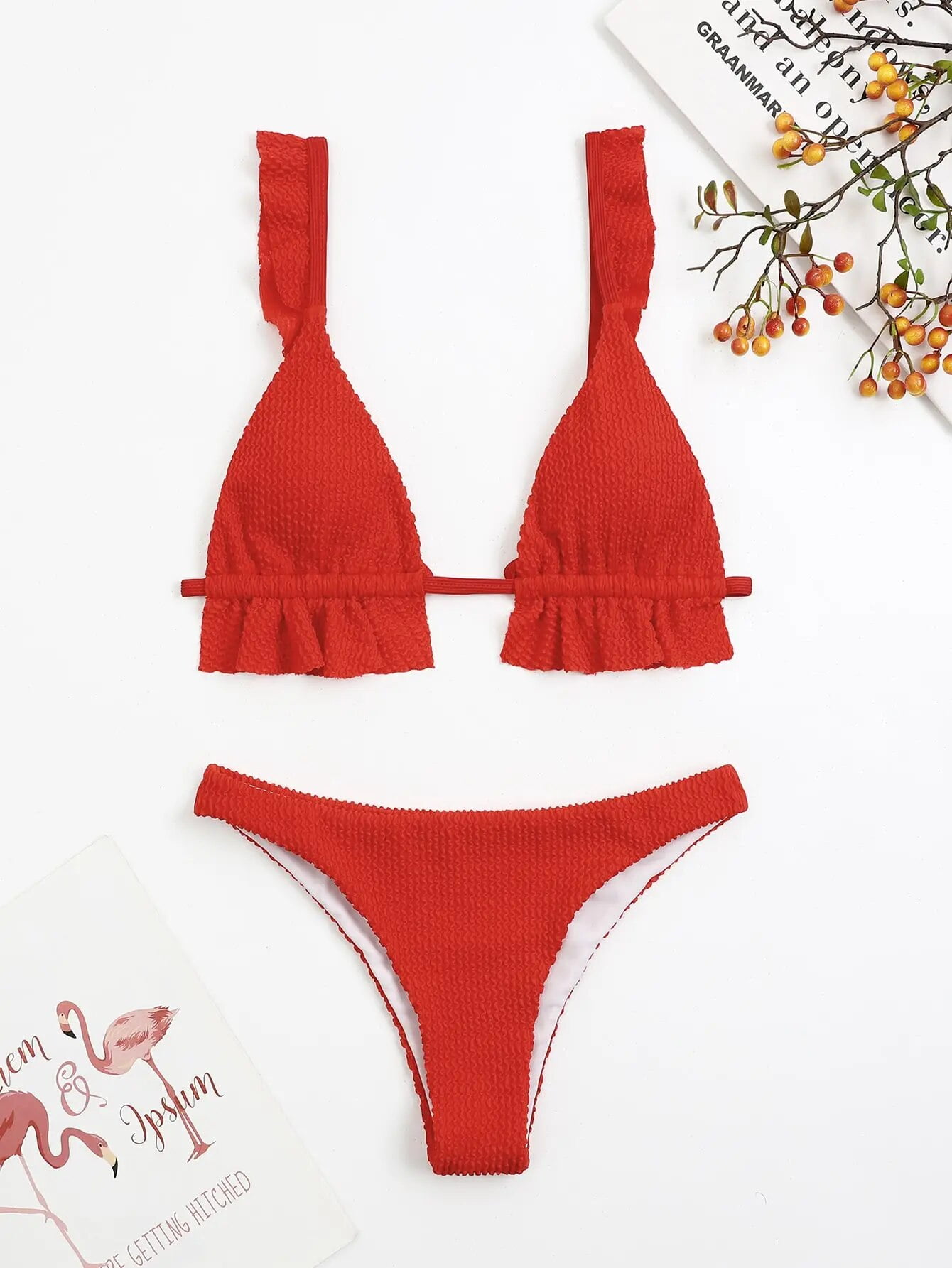 Ruffle Hem Triangle Bikinis 2023 Women Sexy Swimsuit Solid Brazilian ...