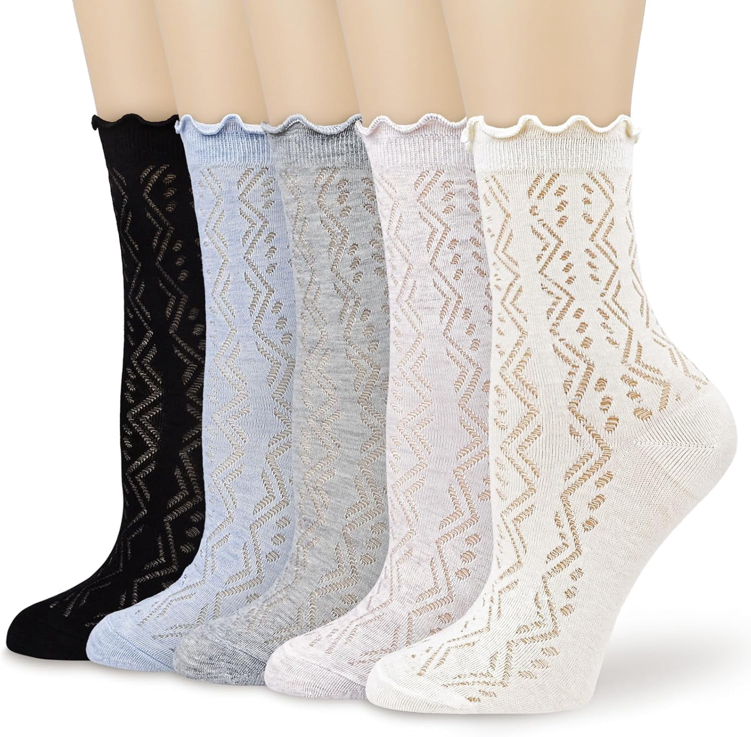 Ruffle Mesh Crew Socks, Casual Frilly Ankle Thin Socks, Breathable Knit ...