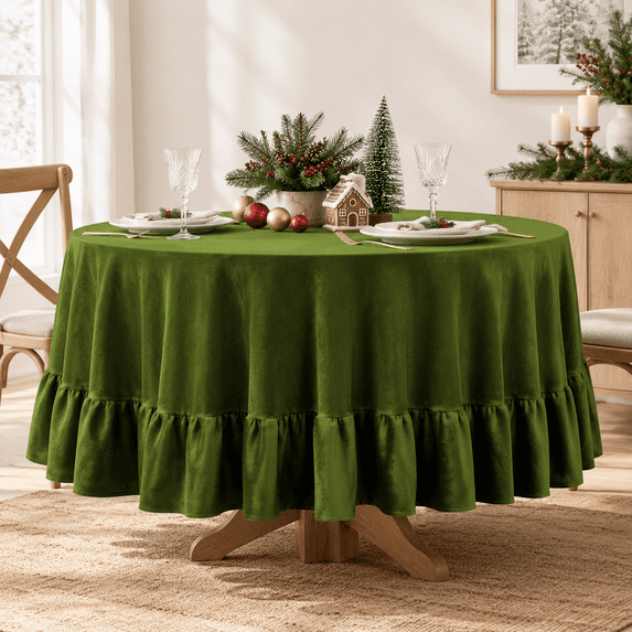 Ruffle Round Tablecloth 70 Inch Olive Green - Walmart.com