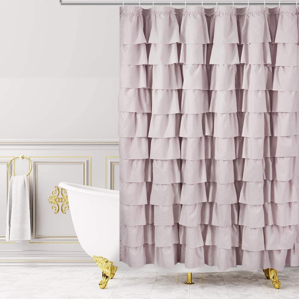 Ruffle Shower Curtain,84-inches Extra Long,Blush Pink Ruffled Bath ...