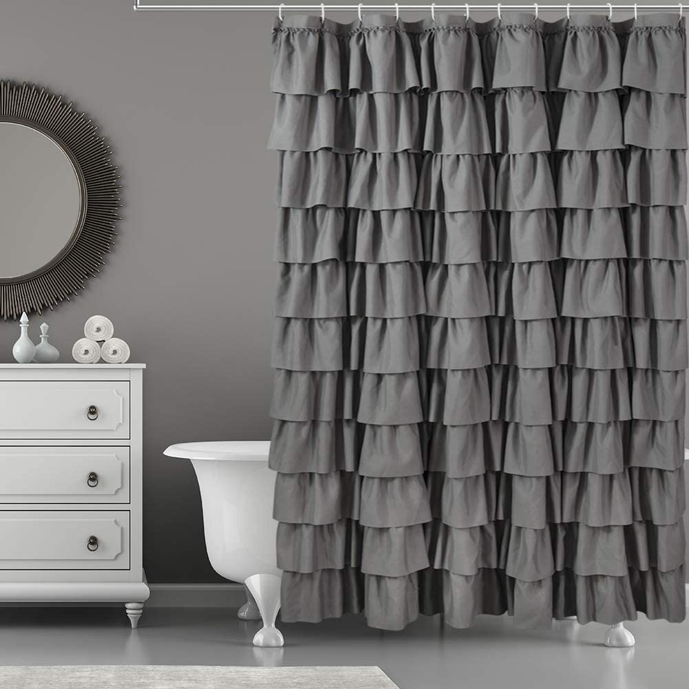 Ruffle Shower Curtain,84-inches Extra Long,Grey Ruffled Bath Curtains ...