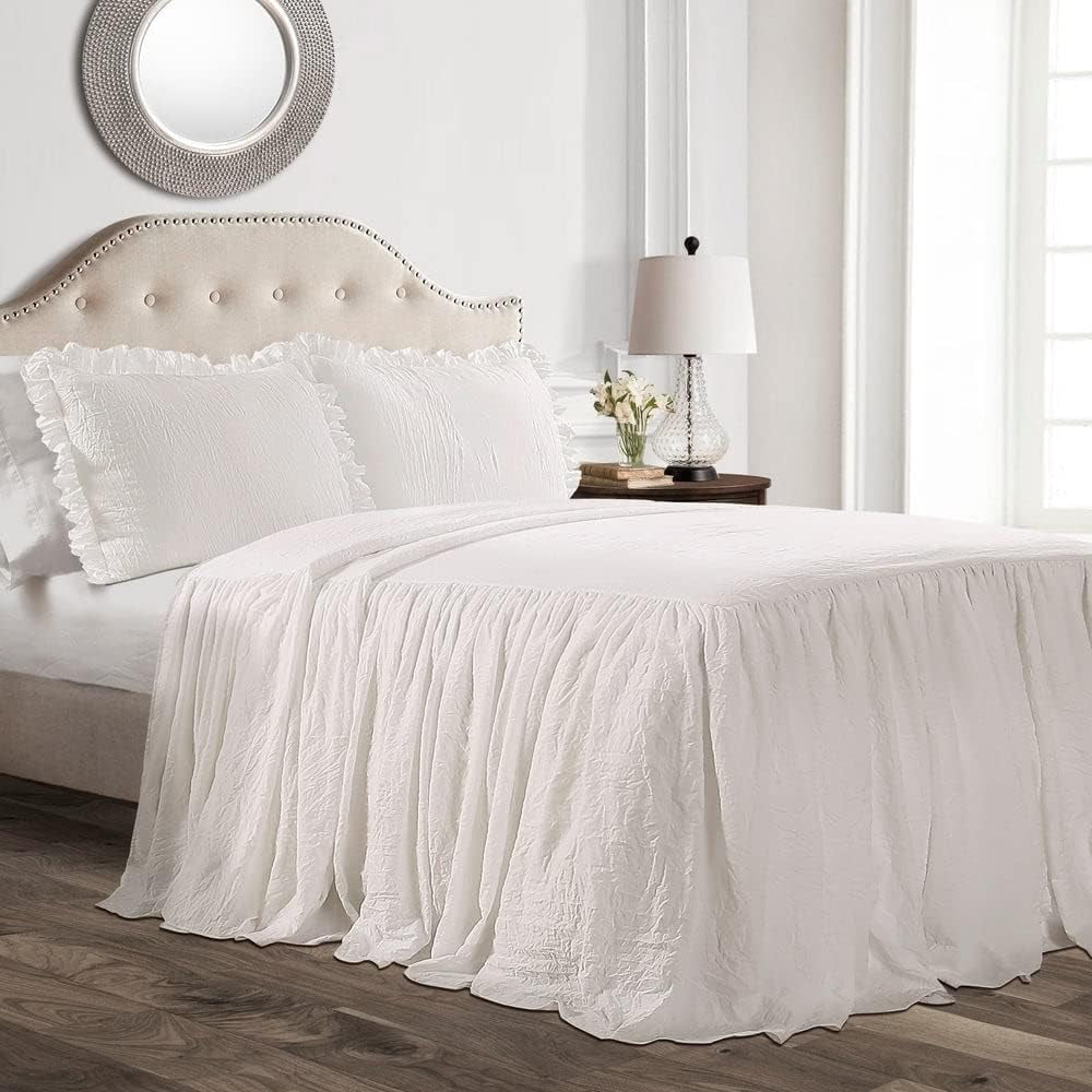 Ruffle Skirt Bedspread Set - 3-Piece Luxurious Farmhouse Bedding ...