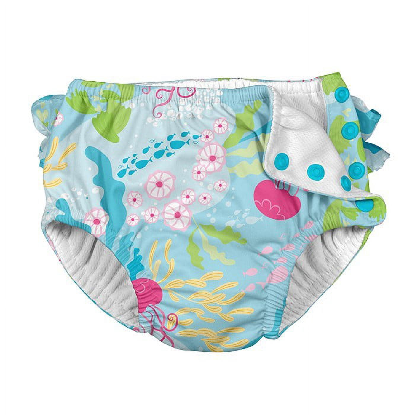 Ruffle Snap Reusable Absorbent Swimsuit Diaper-Aqua Coral Reef ...
