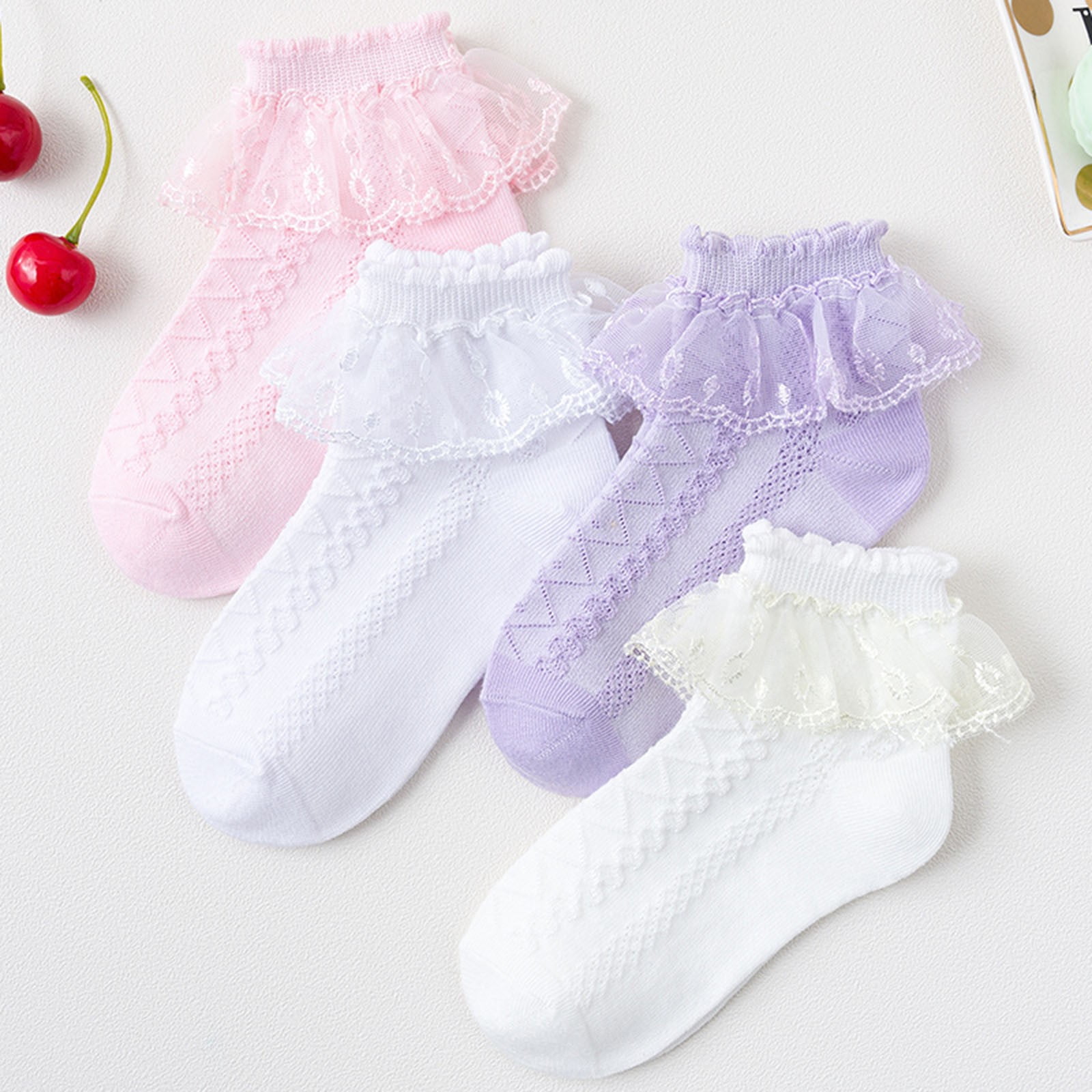 Ruffle Socks Toddler Girls Baby Girls Double Lace Turn Socks with Big ...