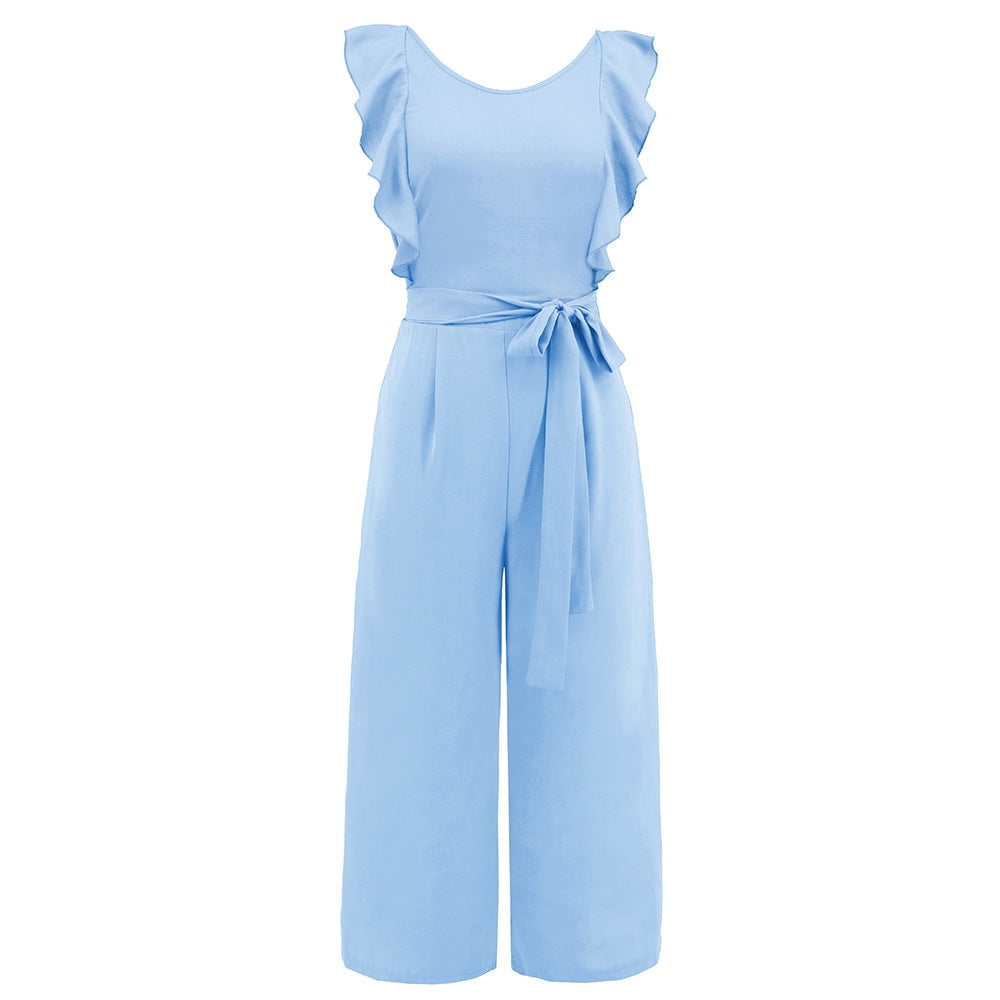 Ruffle Strap Wide Leg Jumpsuit - Walmart.com