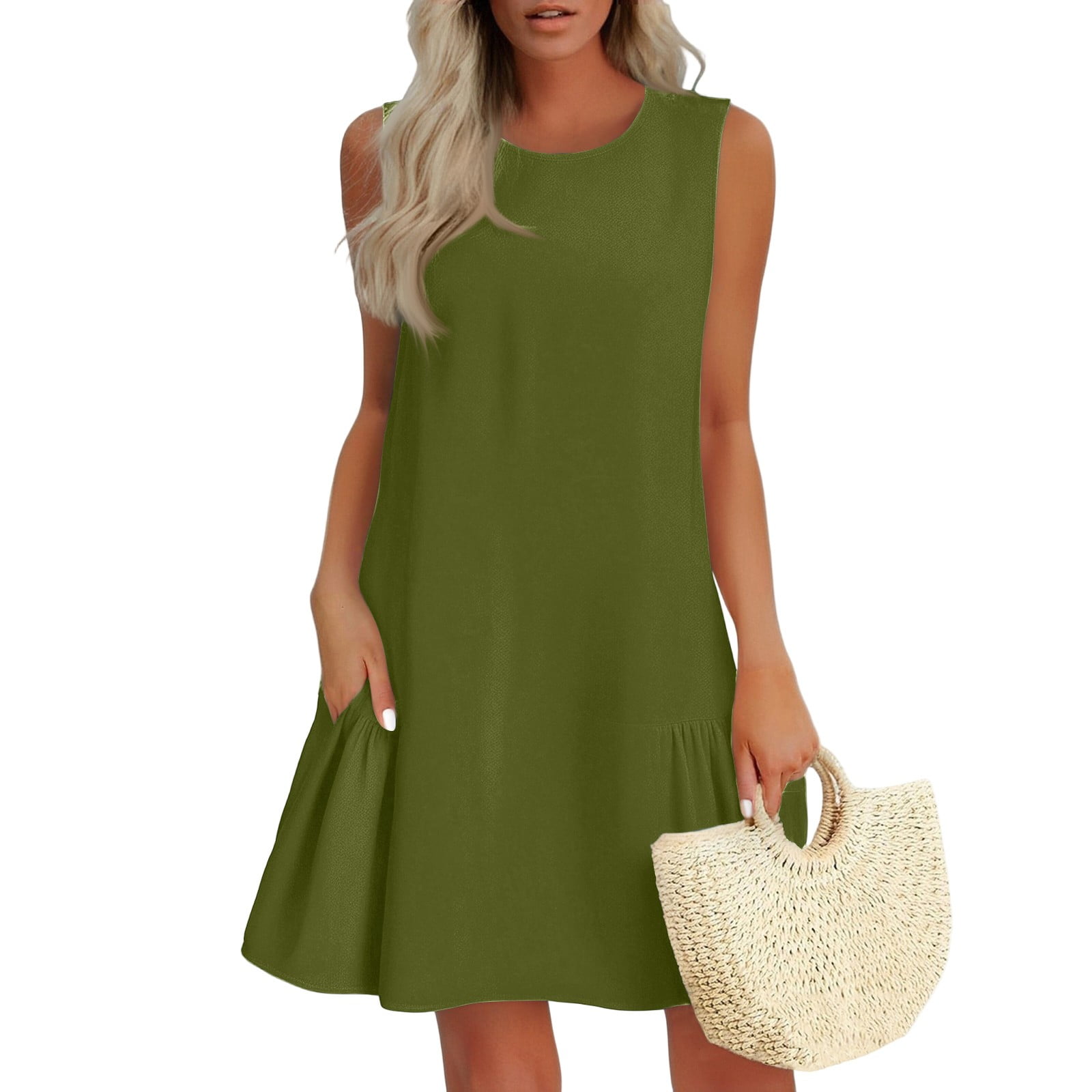 Ruffle Sun Dresses for Women 2025 Vacation Sleeveless Tank Dress Beach ...