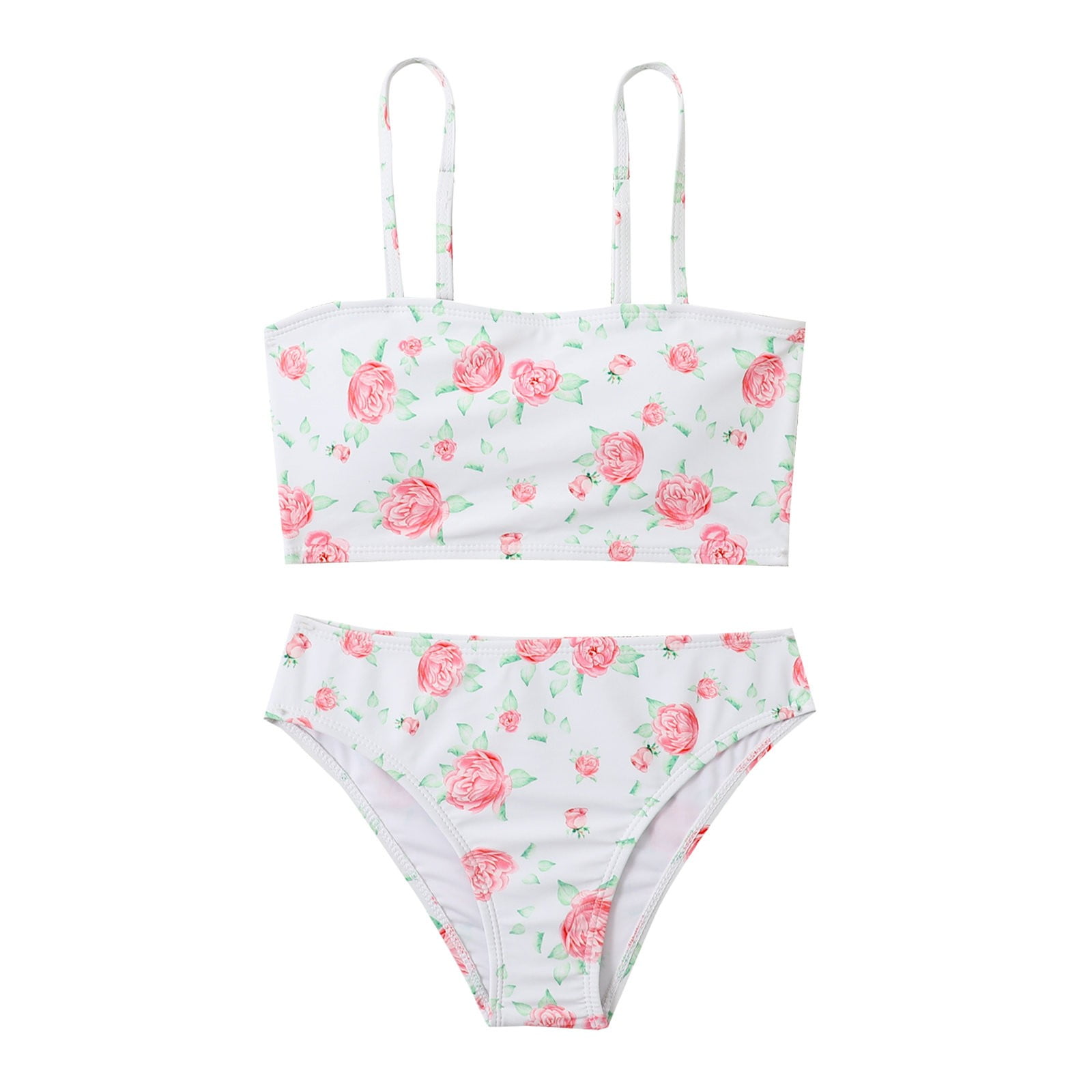 Ruffle Swim Suits Girls Summer 2 Piece Rose Print Bikini Set Swimwear ...