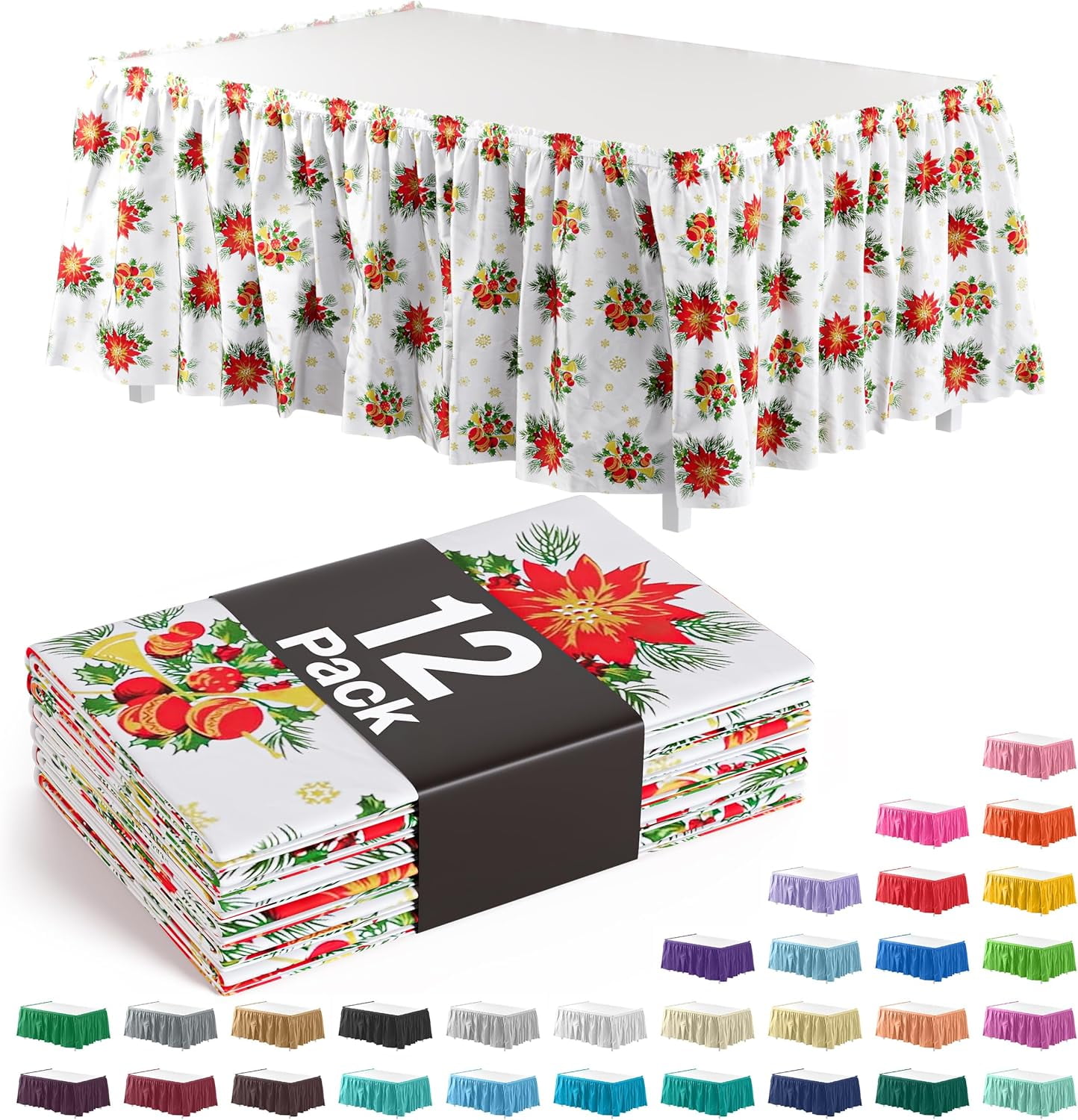 Ruffle Table Skirt Holiday 12 Pack 14 Ft Long Table Skirts for ...
