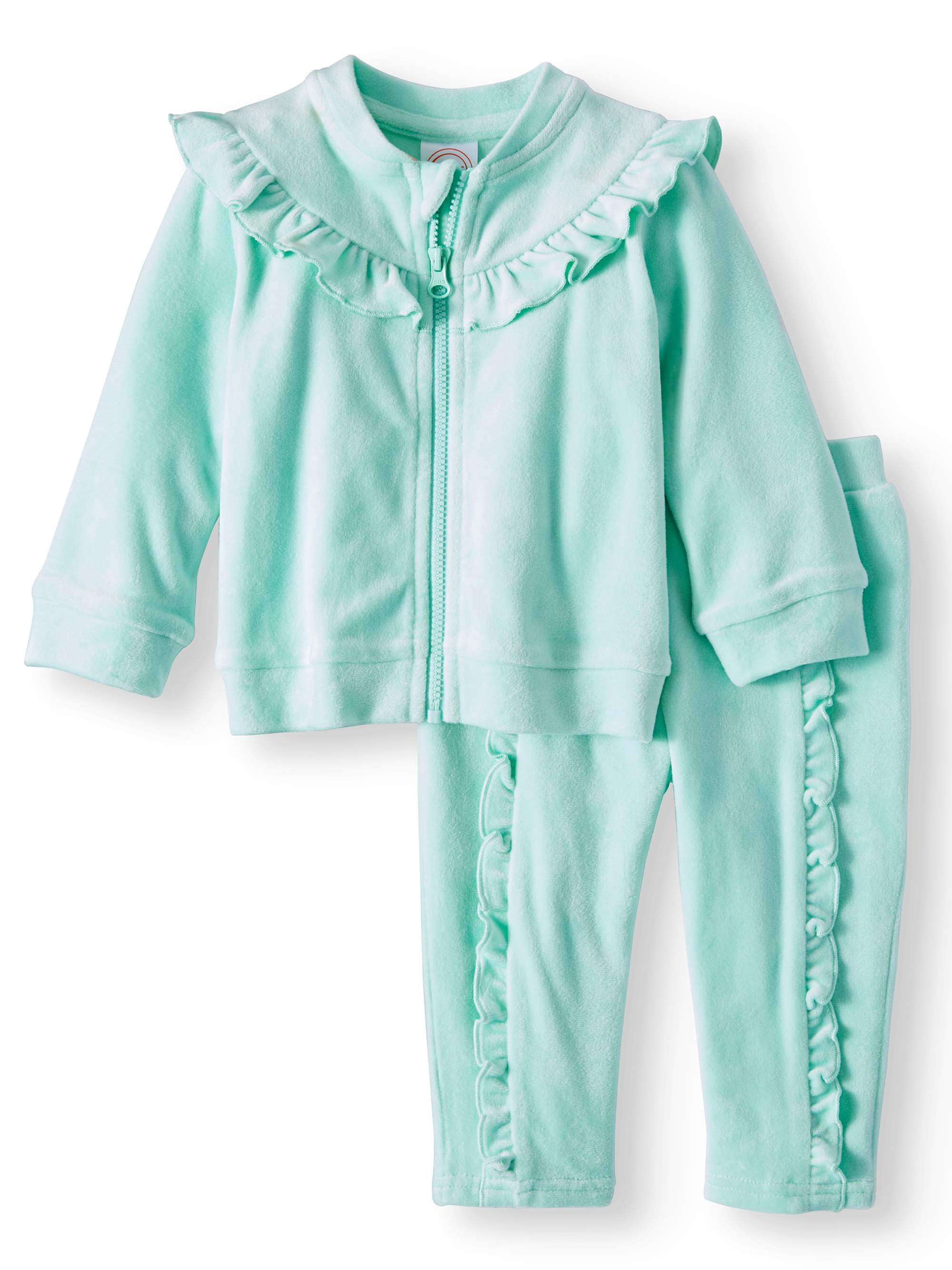 Ruffle Velour Top & Jogger Pants Tracksuit, 2-Piece Outfit Set (Baby ...